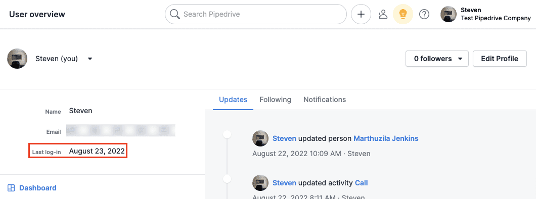 Viewing last login time by user - Knowledge Base | Pipedrive